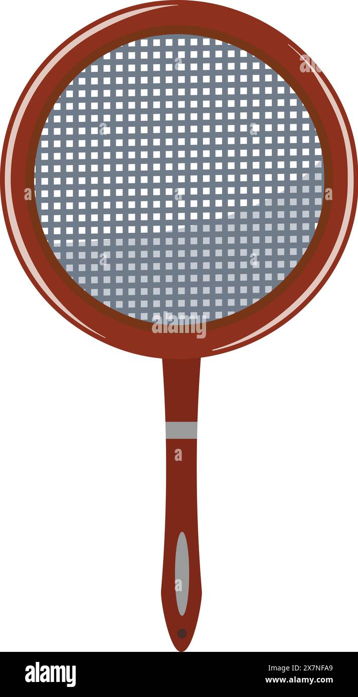Retrostyled illustration of a handheld kitchen sieve on a white ...