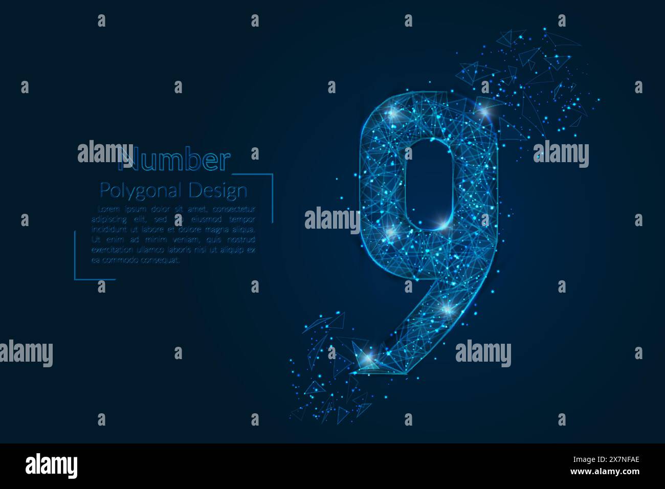 Abstract isolated blue image of a number nine. Polygonal illustration ...