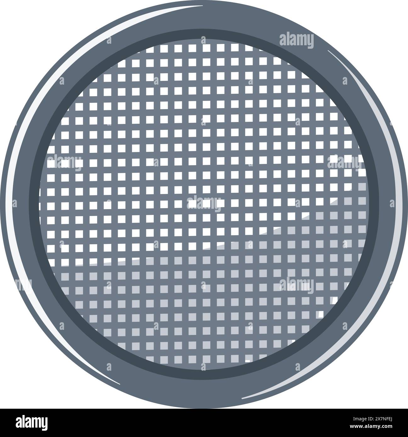 Vector illustration of a gray round metal sieve with a fine mesh ...