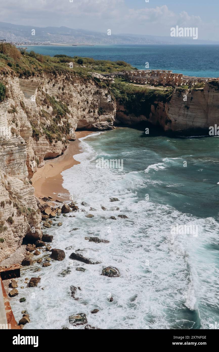 View from the cliff to the Mediterranean Sea on the embankment of ...