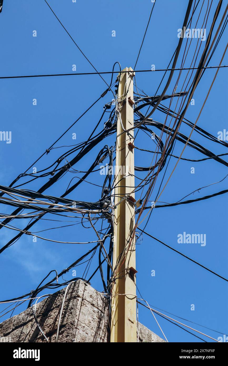 Electrical wires, poles and power lines in Beirut, Lebanon Stock Photo ...