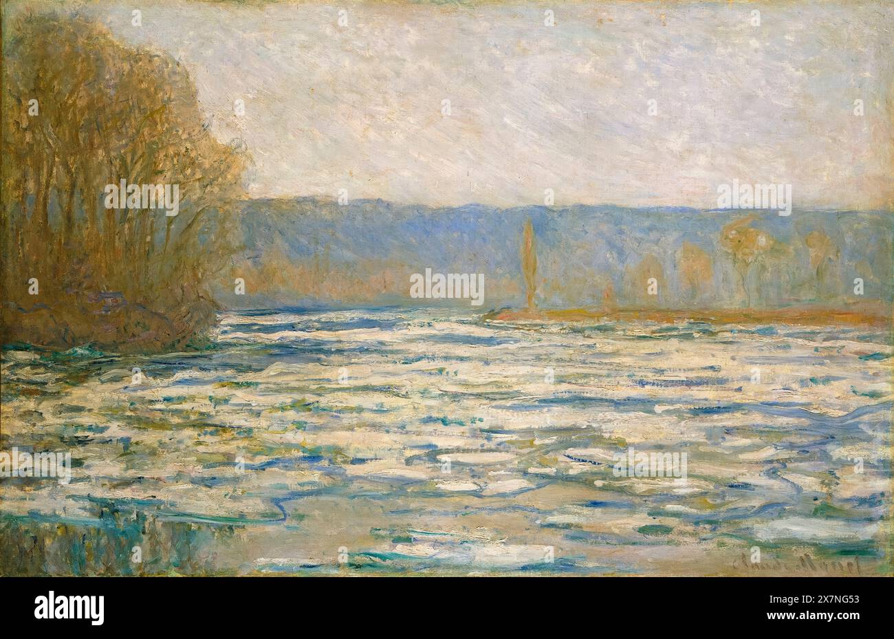 Claude Monet, Ice breaking up on the Seine near Bennecourt, landscape ...