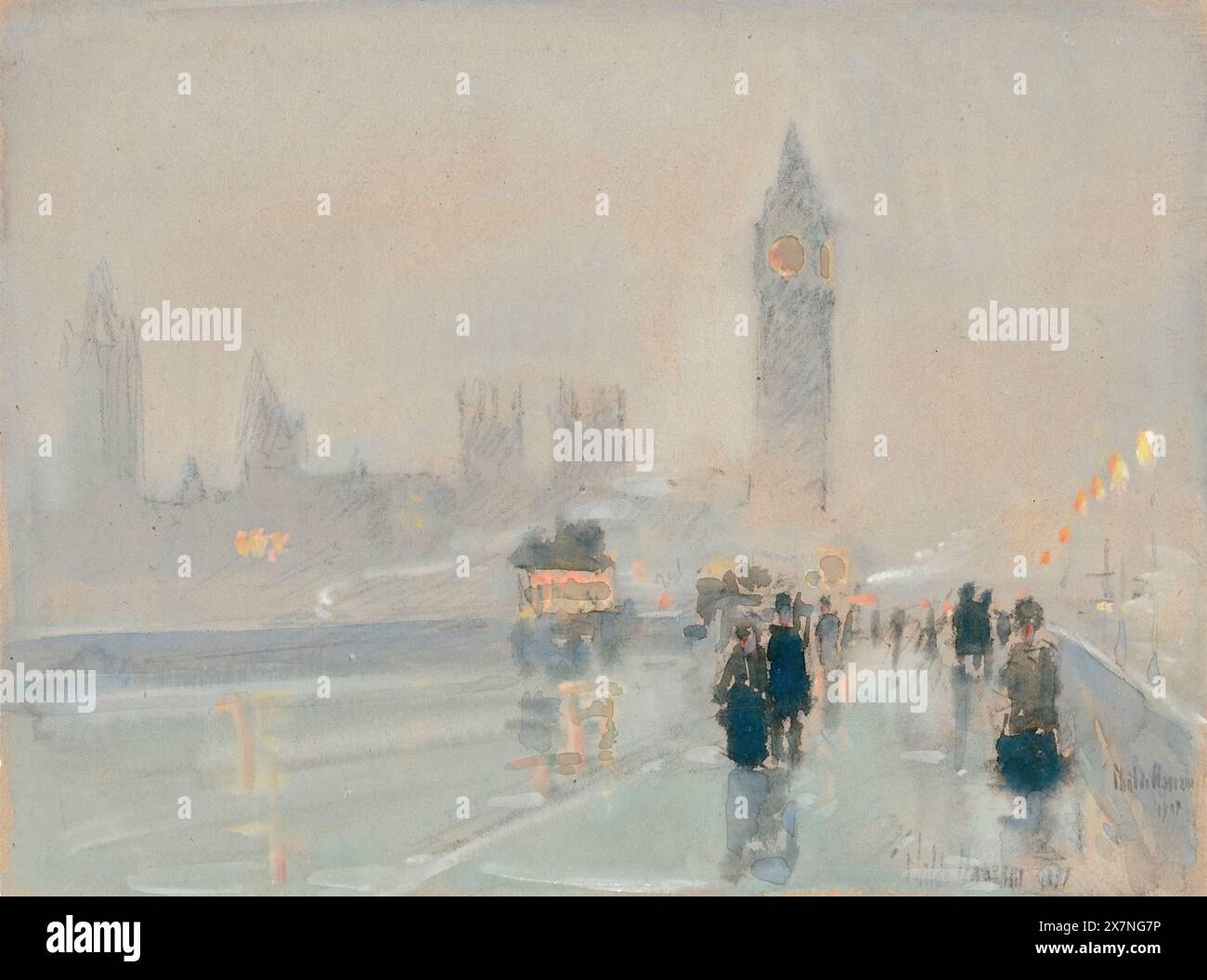 Big Ben (Houses of Parliament, London), painting in gouache and ...