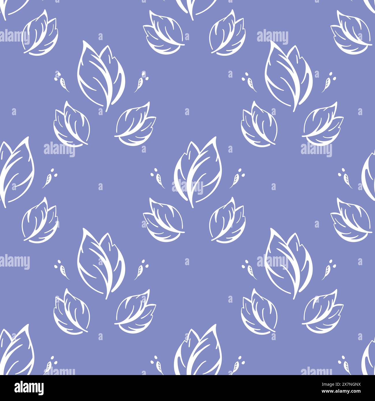 Elegant violet pattern leaves stylized doodle, white contour drawing ...