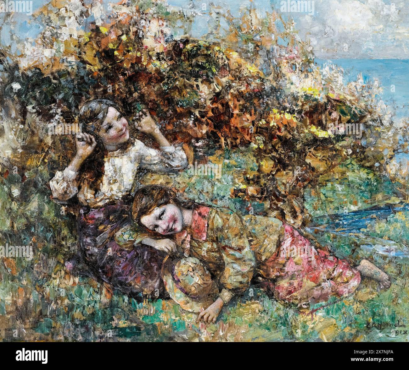 Edward Atkinson Hornel painting, Girls Picking Wild Flowers, oil on ...