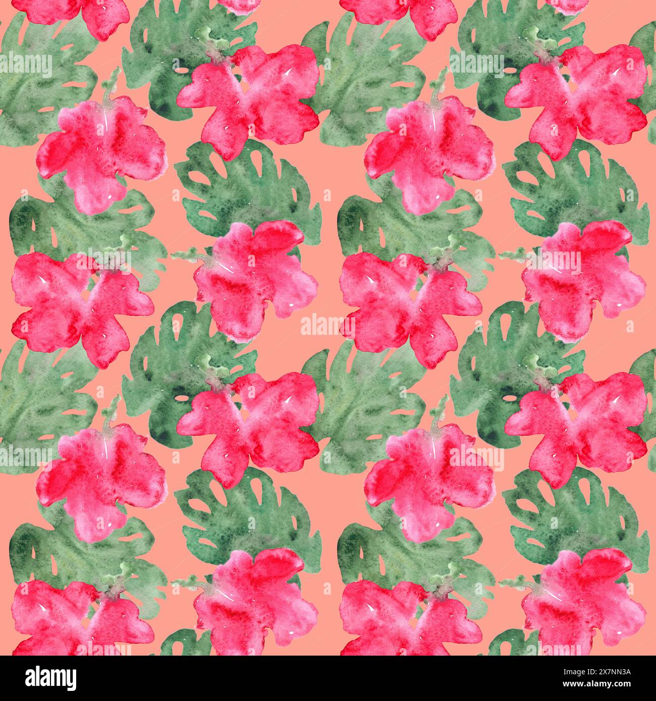 Watercolor pattern with red flowers and green leaves, inspired by ...