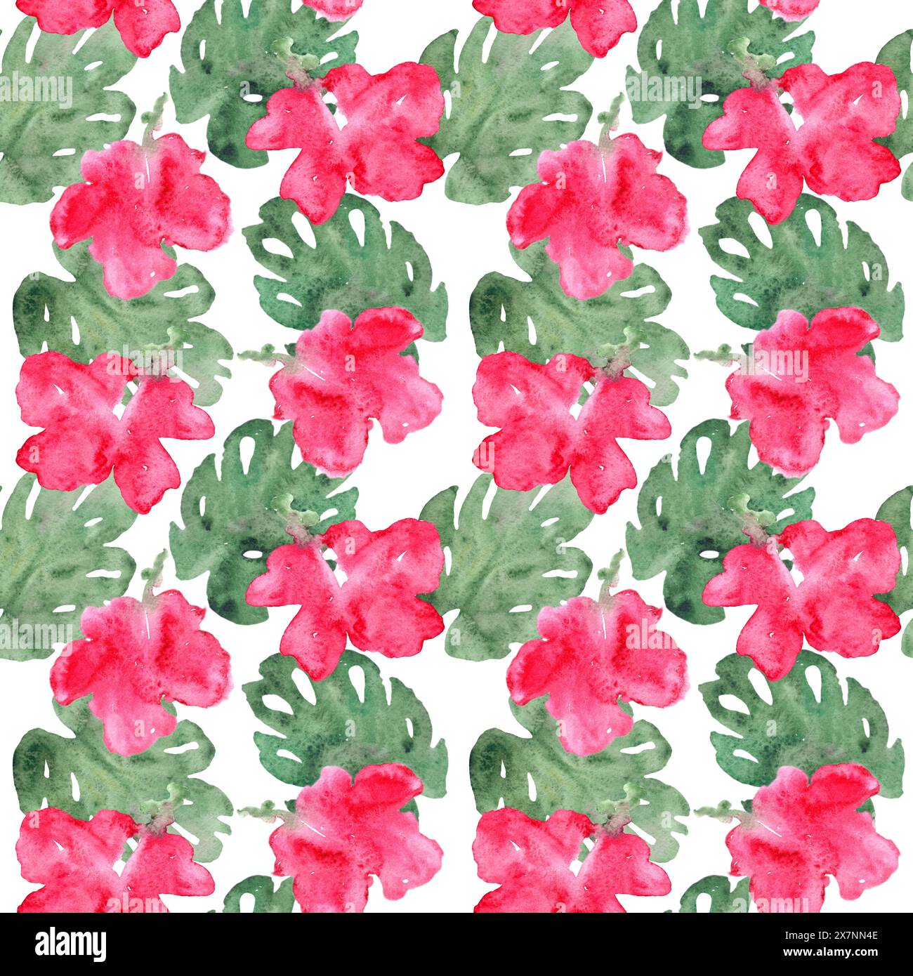 Watercolor pattern with red flowers and green leaves, inspired by ...