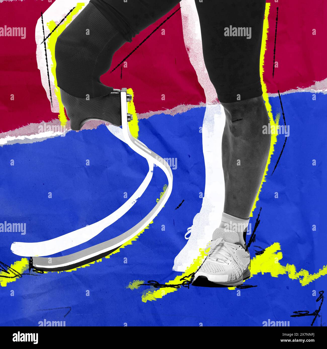 Cropped image of male legs with a prosthetic leg. Male runner taking ...