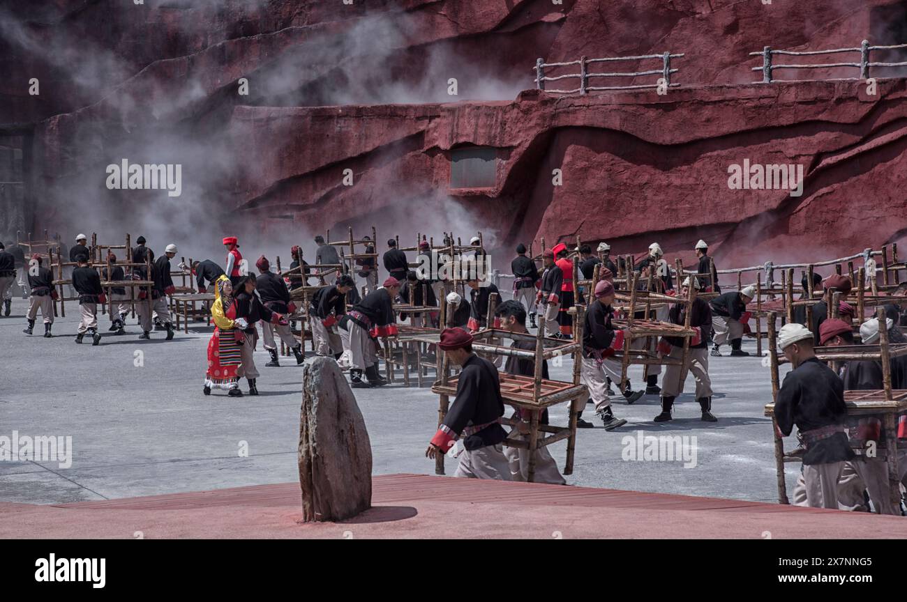 Yunnan, China. April 21, 2024:Impression folk dance outdoor theatre a ...