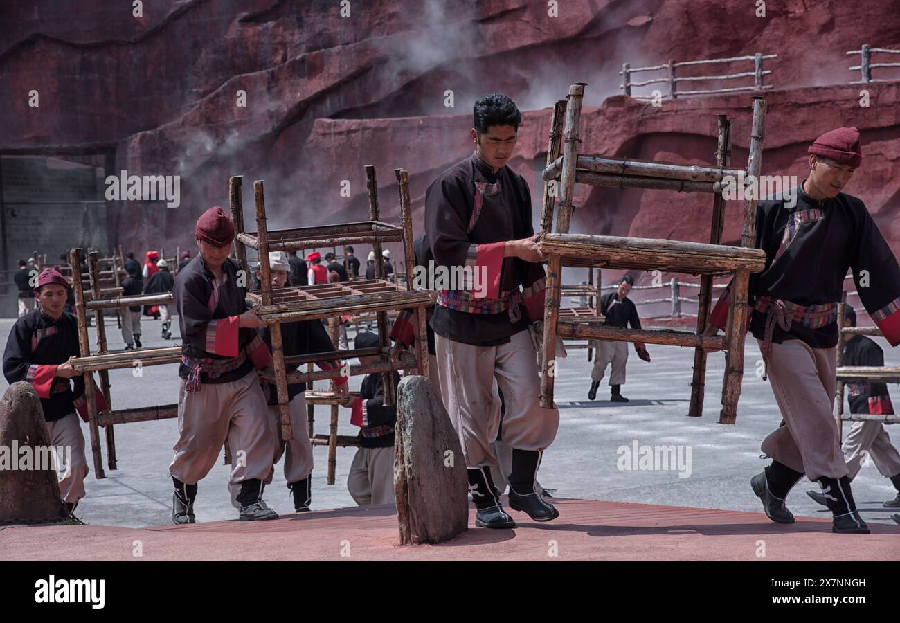 Yunnan, China. April 21, 2024:Impression folk dance outdoor theatre a ...