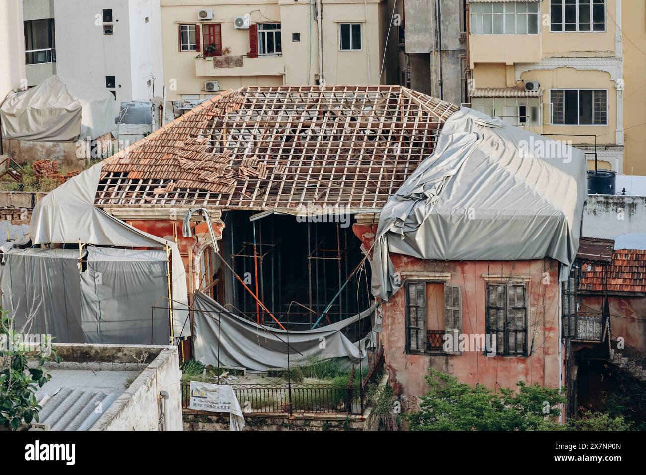 Abandoned and destroyed buildings in the Achrafieh district in Beirut ...