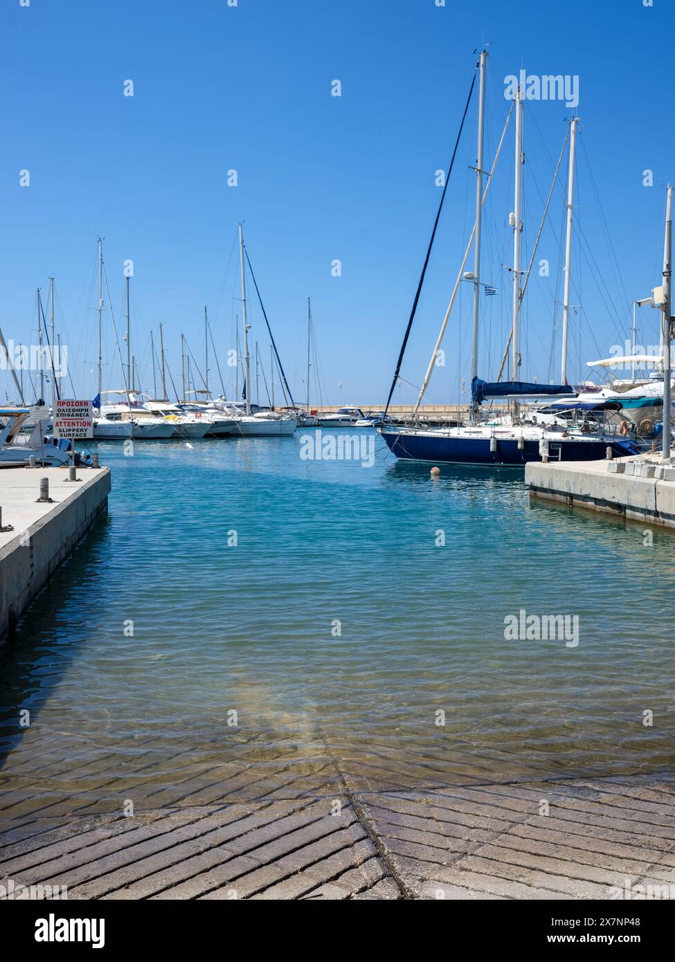 May 2024, Access ramp into the water at Latsi harbour, Cyprus Stock ...