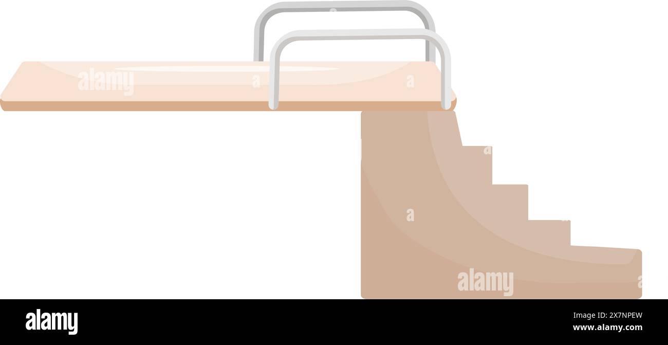 Flat design of a classic wooden diving board with steps over a white ...