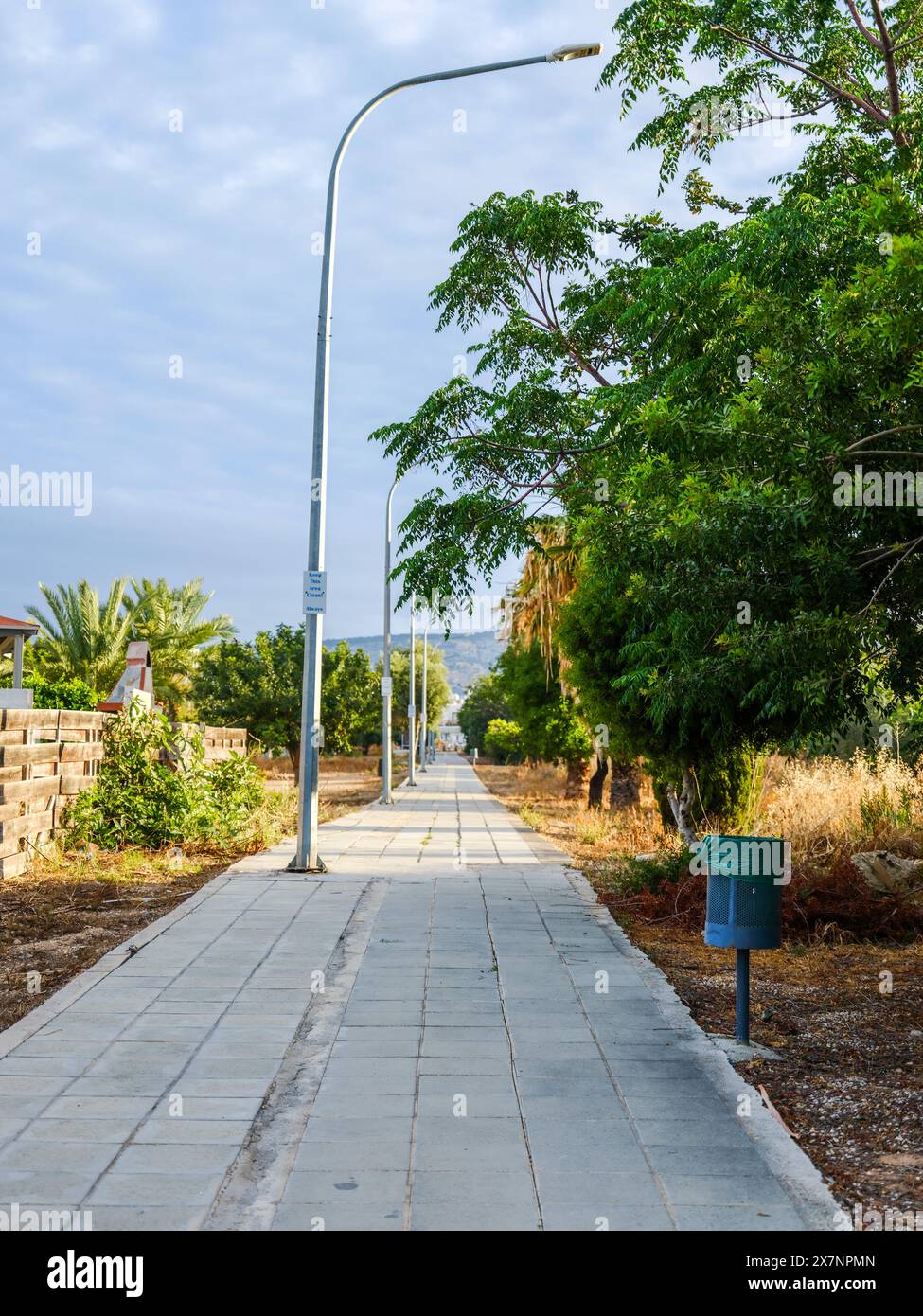May 2024, New wide pedestrian walkways and footpaths in Pegeia, Pafos, Cyprus. These lead from ...