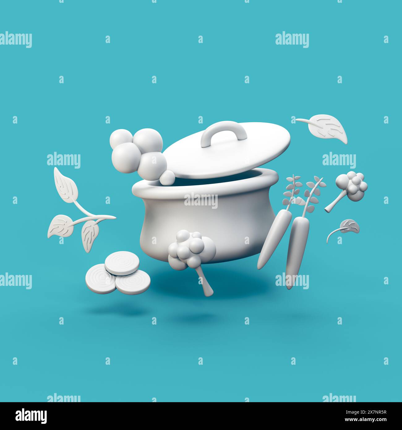 Cooking pot with vegetables - stylized 3d CGI icon object, Not gen Ai ...