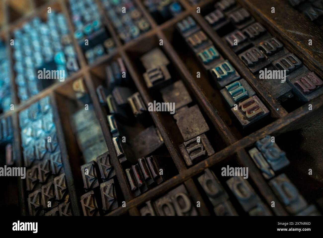 The movable metal letterpress types are seen stored in a type case at ...
