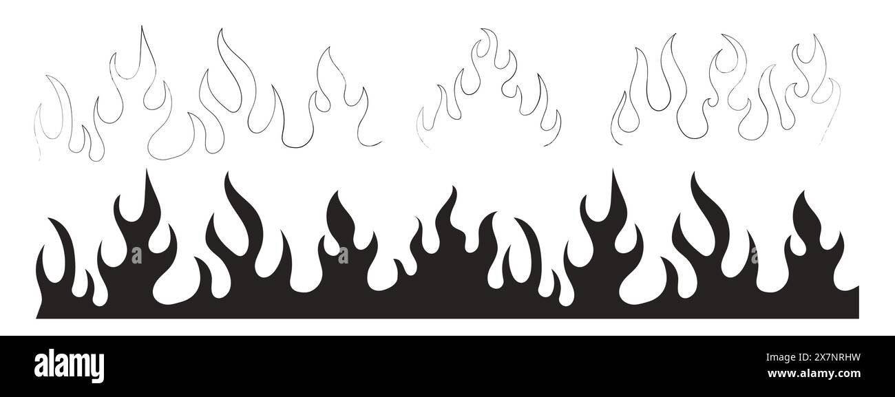 Flame neo tribal tattoo y2k hot print line and silhouette retro ...