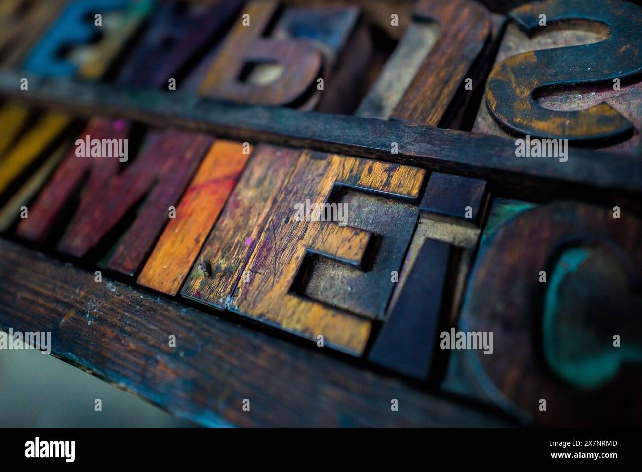 The movable wooden letterpress types are seen stored in a tray at an ...