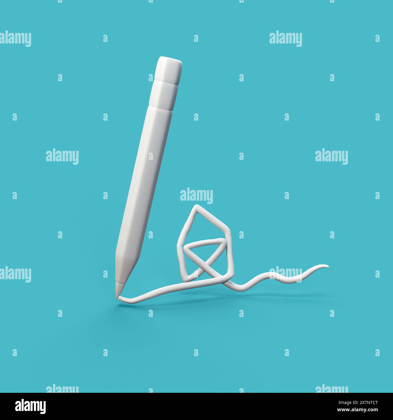 Pencil drawing small house - stylized 3d CGI icon object, Not gen Ai ...