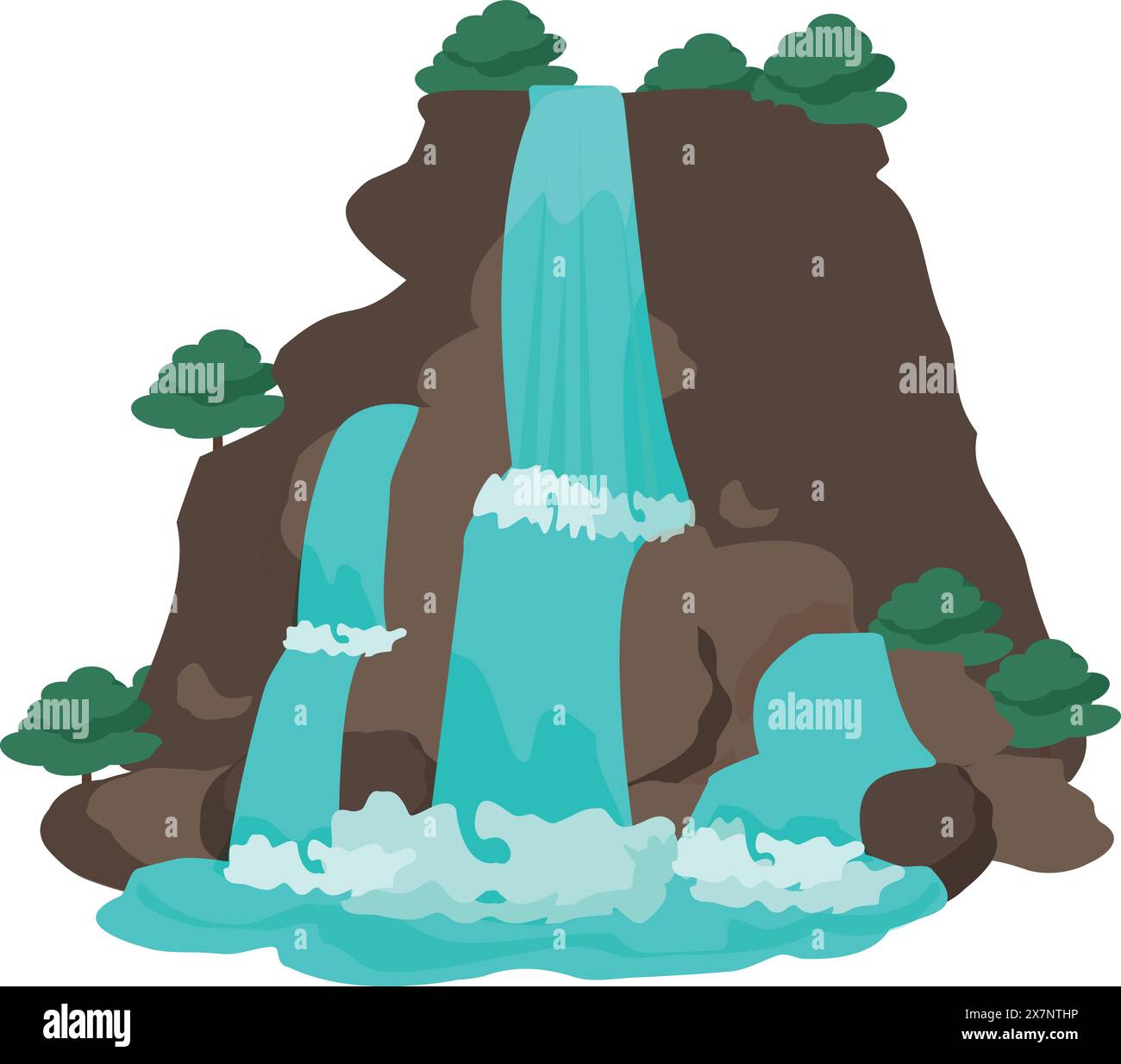 Vivid illustration of a cascading cartoon waterfall with surrounding ...