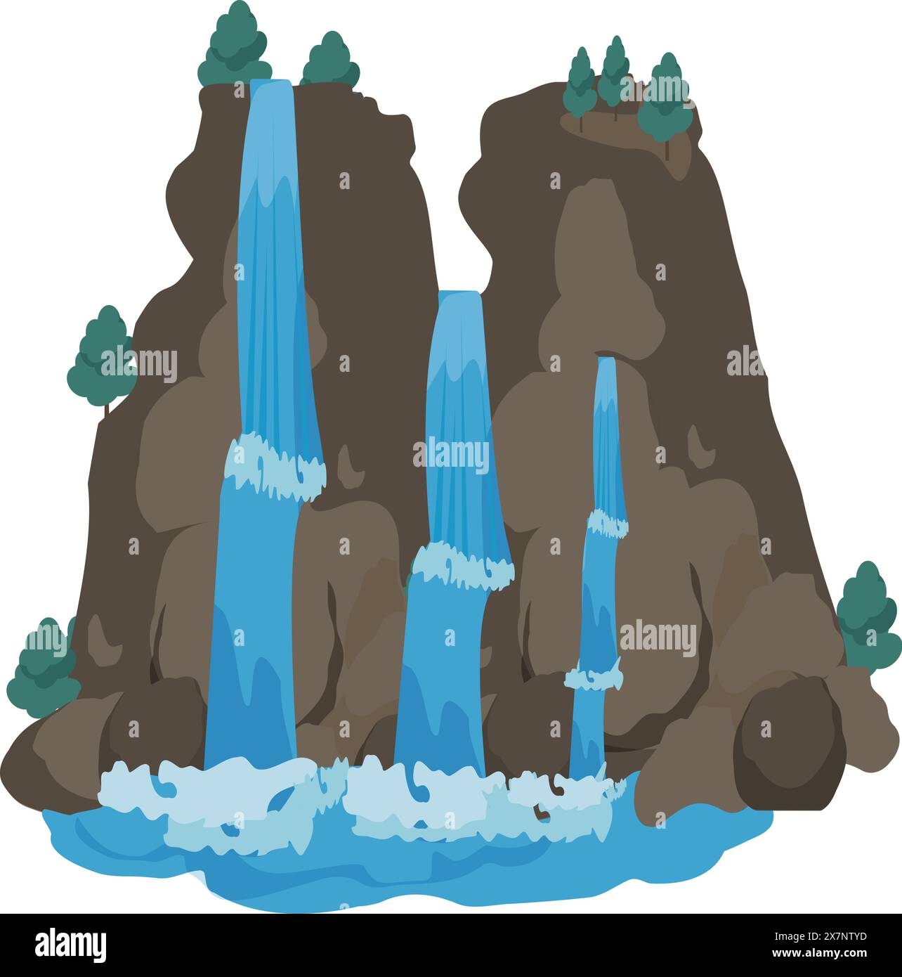 Colorful digital illustration of a scenic waterfall with lush greenery ...