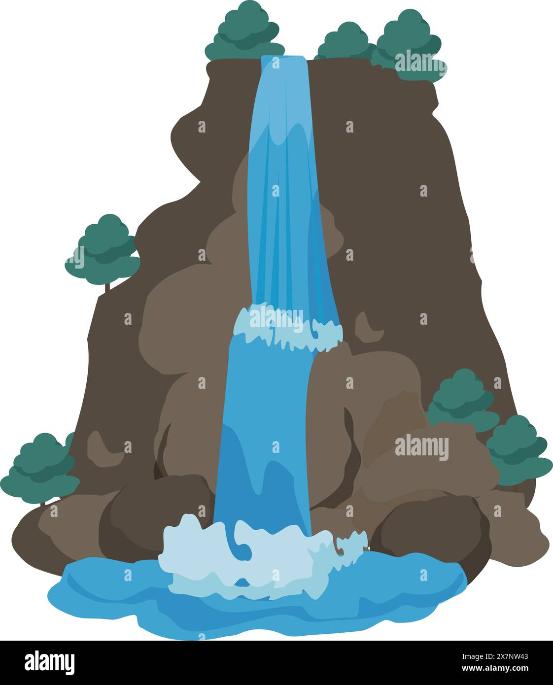 Digital illustration of a serene waterfall cascading down rocks with ...