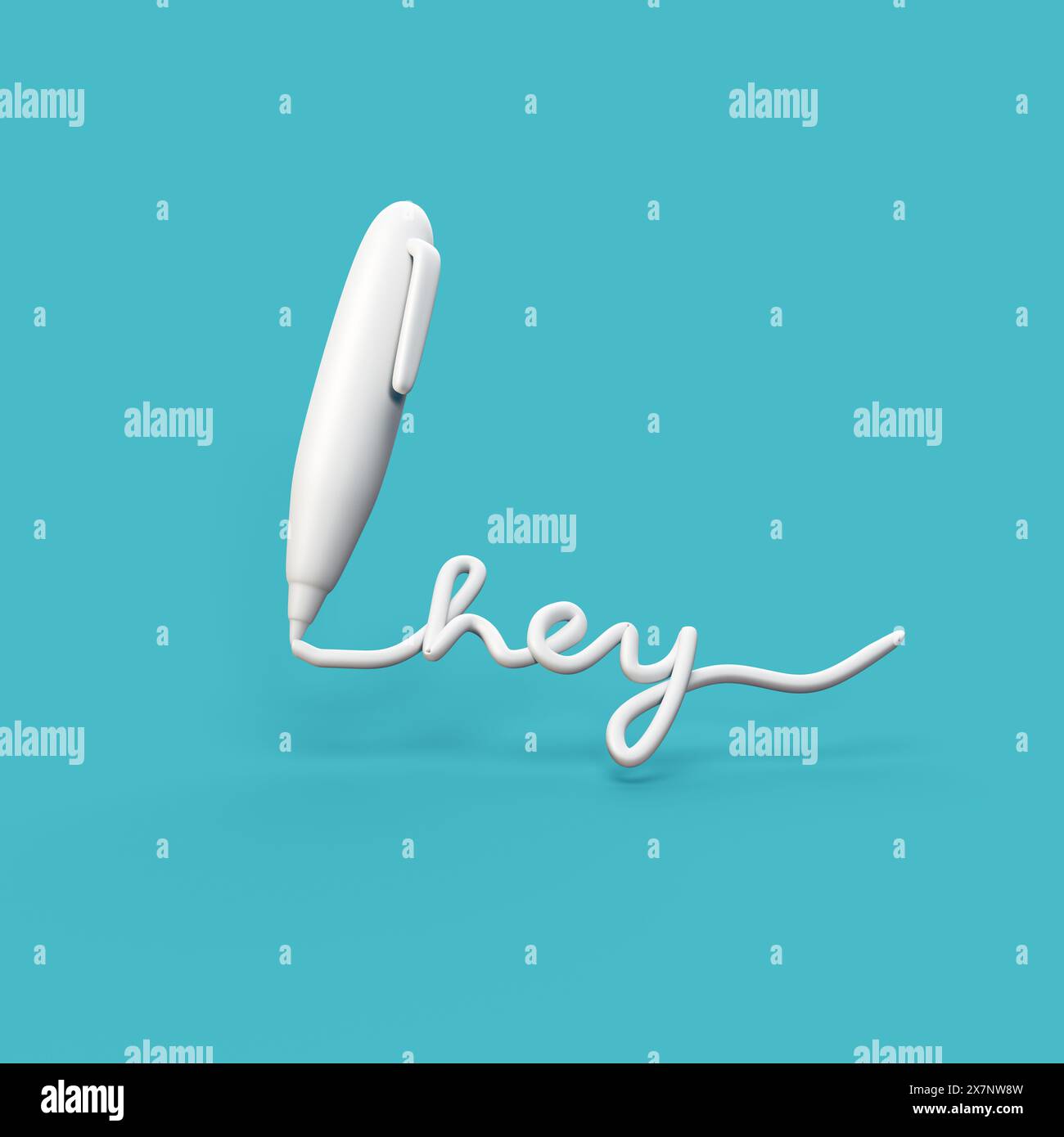 Pen drawing word hey - stylized 3d CGI icon object, Not gen Ai Stock ...