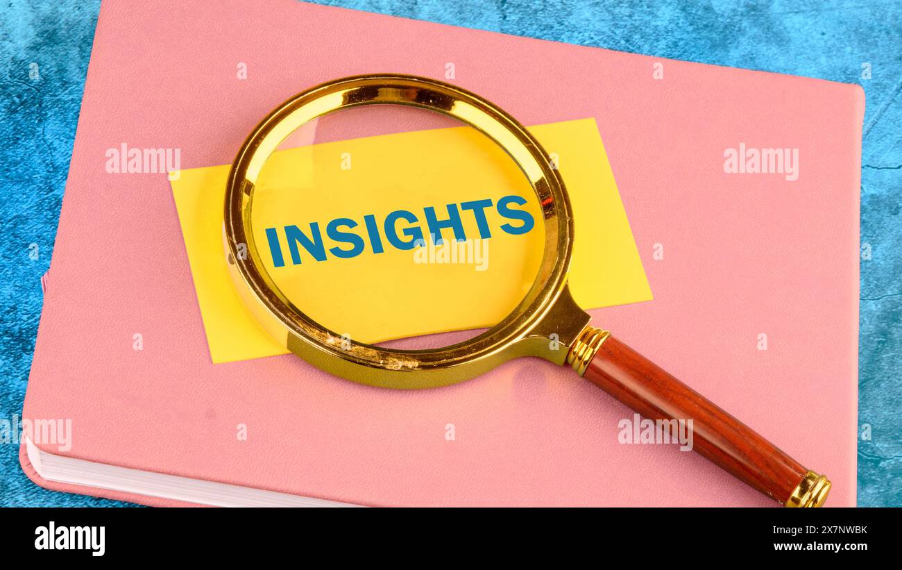 Insight concept. INSIGHTS word on a yellow business card with a ...