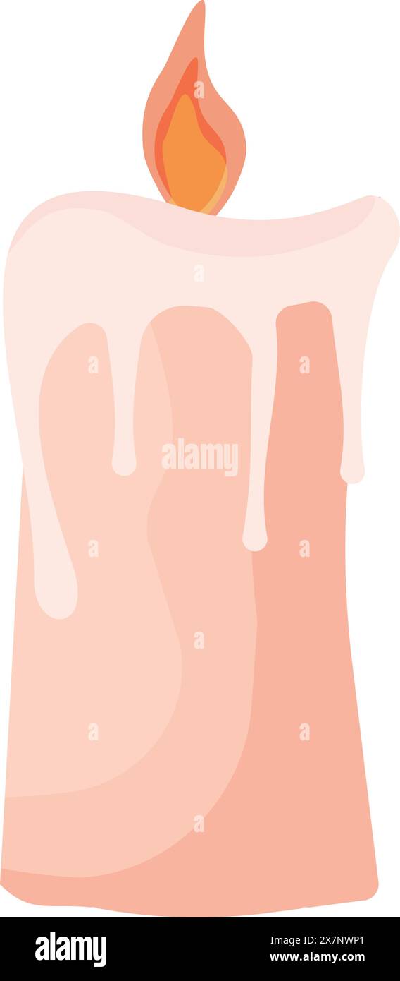 Digital illustration of a single candle with wax drips and a lit flame ...