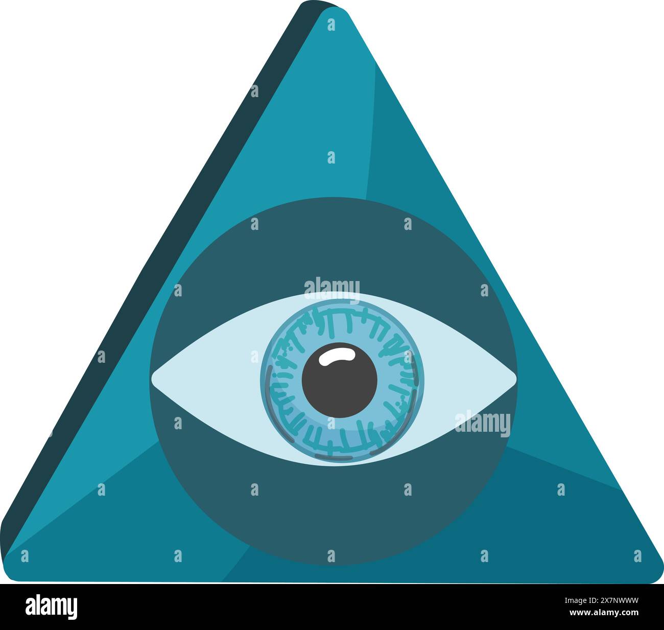 Modern, geometric illustration of an eye within a triangle, isolated on ...
