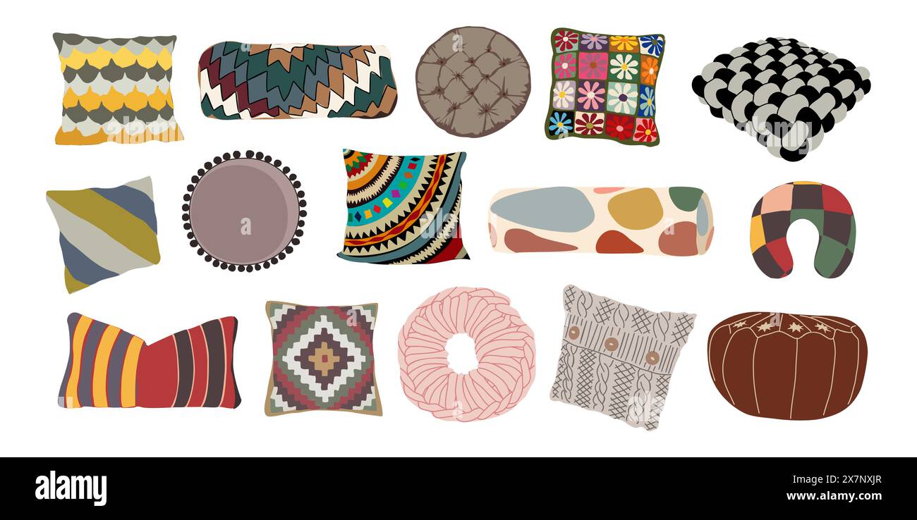 Set of trendy bed, couch, floor, throw, travel, seat hand made pillows ...