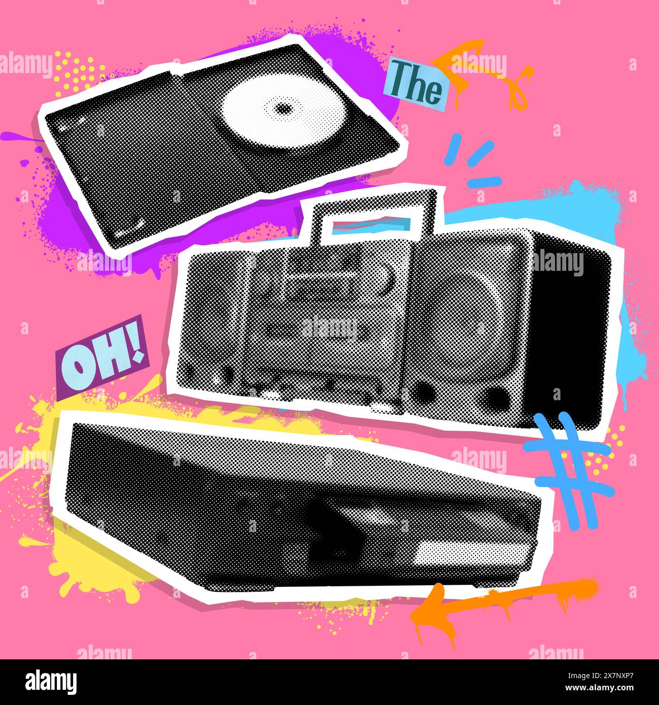 Poster. Contemporary art collage. Vintage electronic devices used for ...