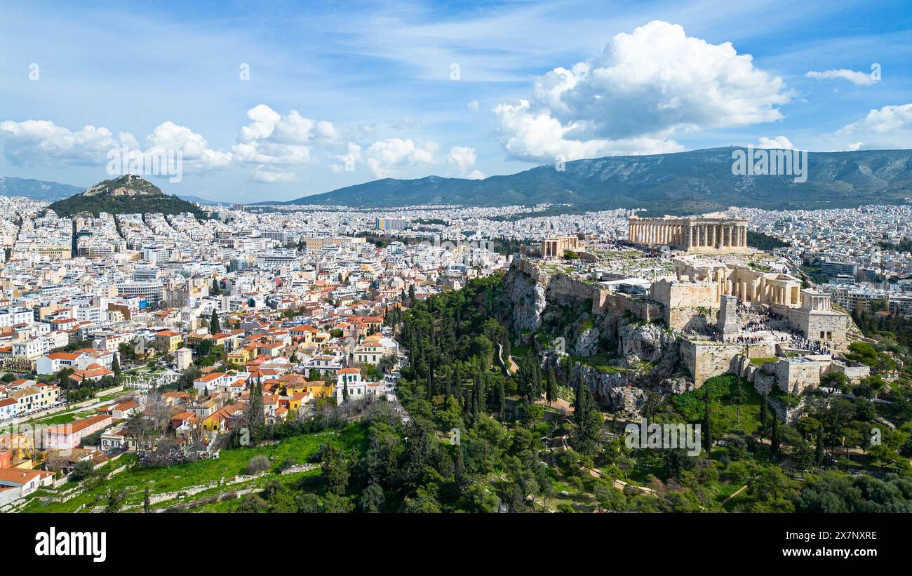 A view of Athens showcasing both Lycabettus Hill and the Acropolis ...