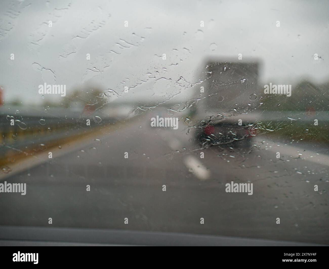 Piacenza, Italy -April 22nd 2024 A highway scene under an overcast sky ...