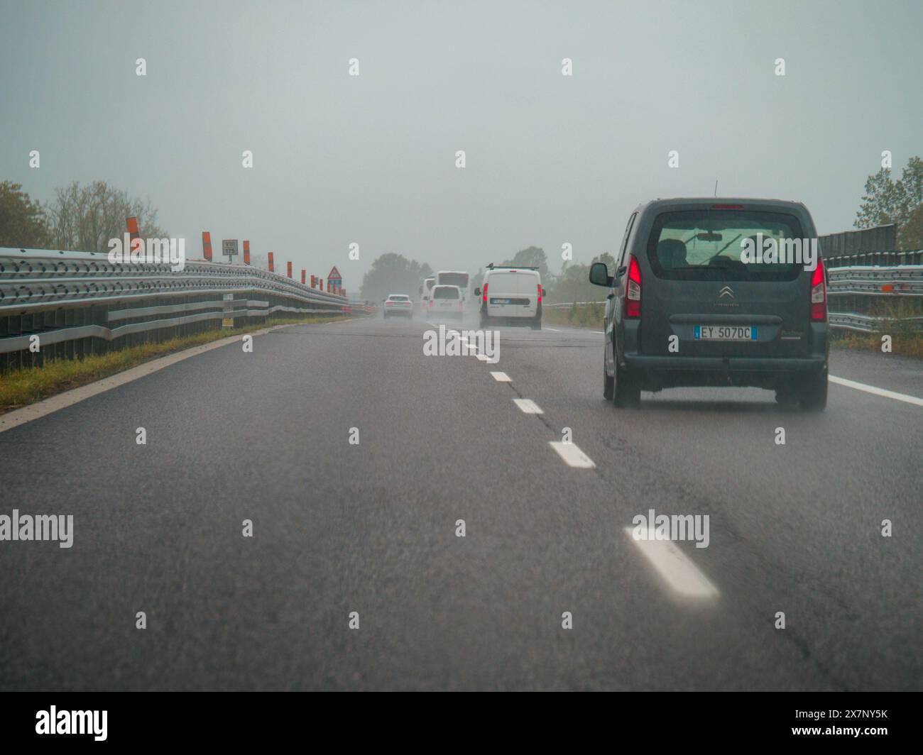 Piacenza, Italy -April 22nd 2024 A highway scene under an overcast sky ...