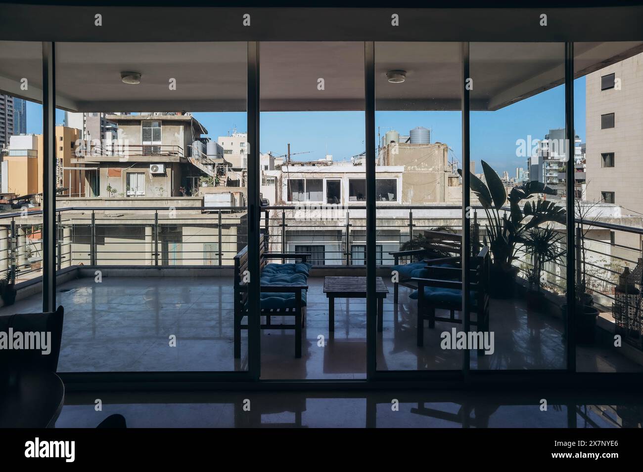 View on the Achrafieh district in Beirut through a terrace of a high ...