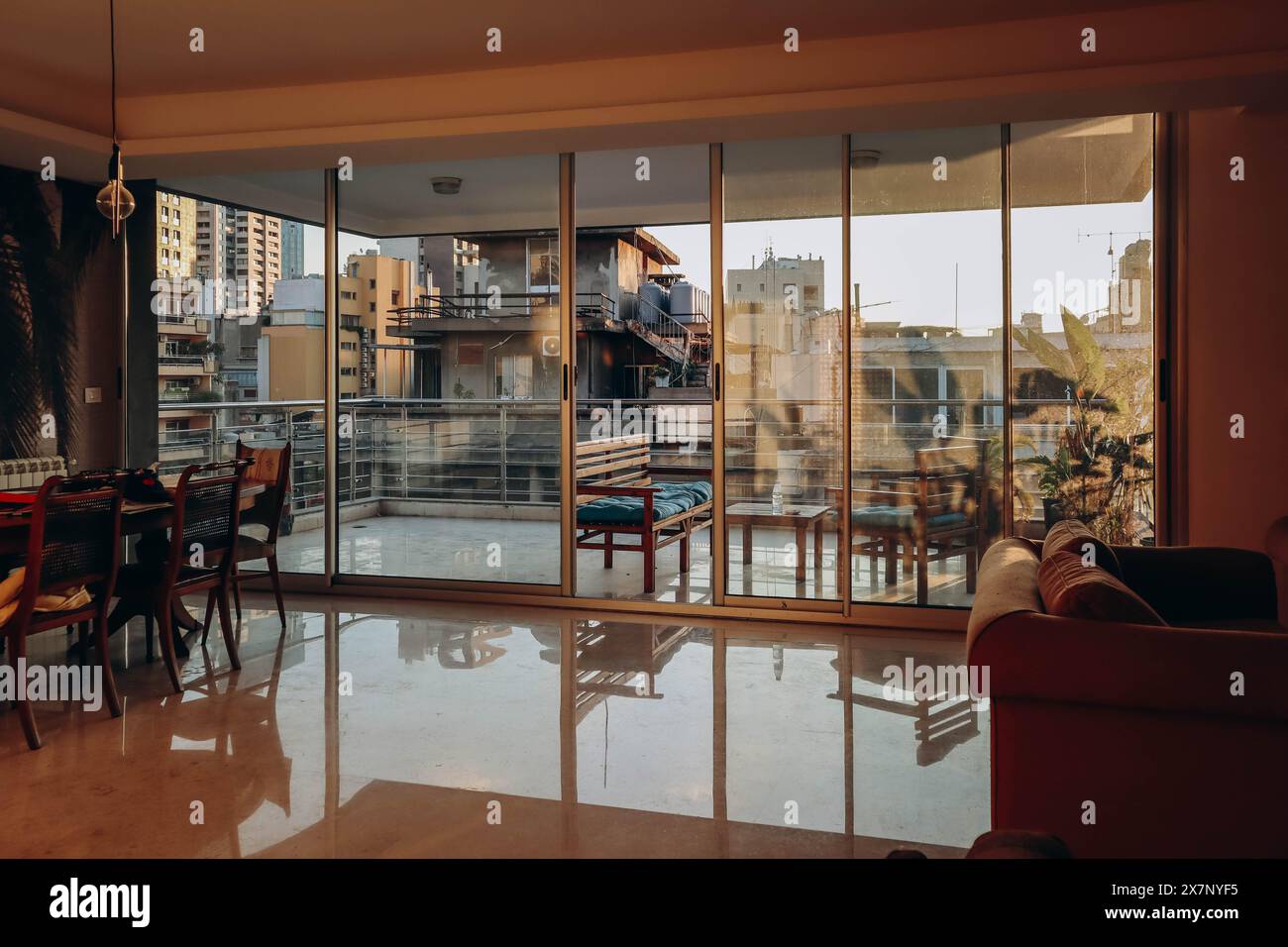 View on the Achrafieh district in Beirut through a terrace of a high ...
