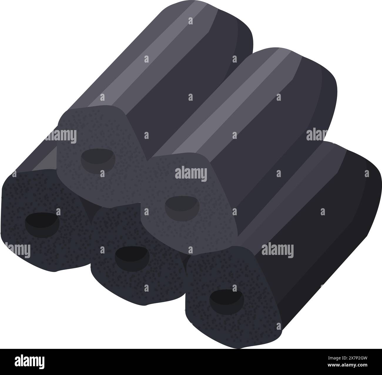 Digital illustration of black charcoal briquettes arranged in a neat ...