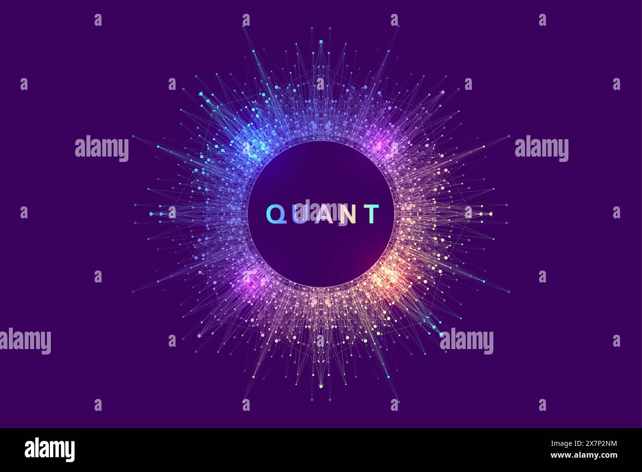 Scientific vector illustration quantum computer technology. Plexus fiction effect. Deep learning ...