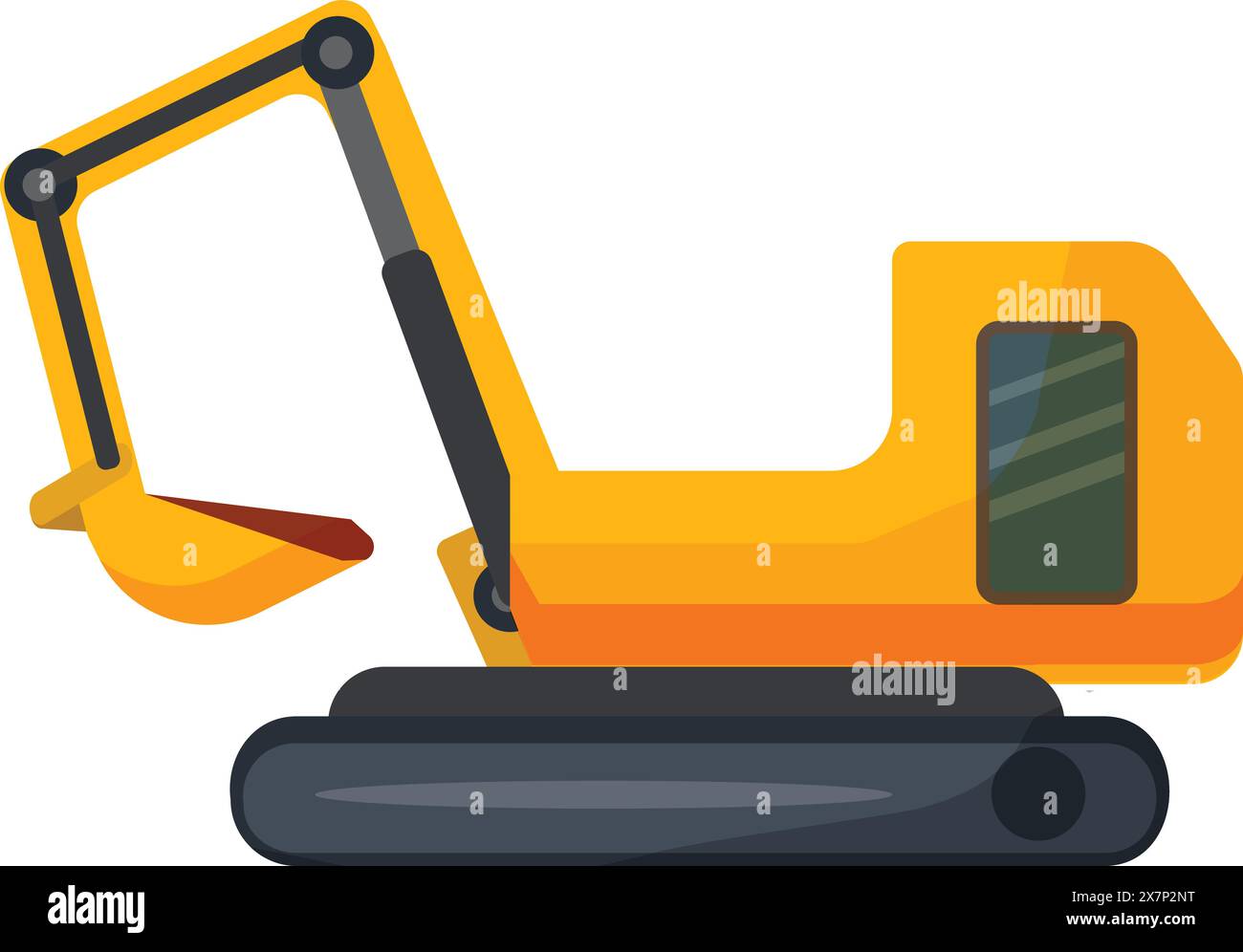 Bright yellow and orange cartoonstyle illustration of an excavator on a ...