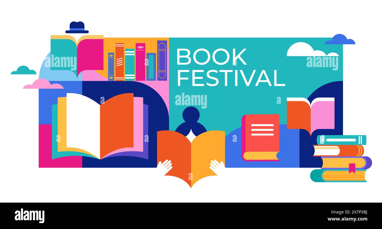 Book festival, books sale, back to school concept design. Colorful ...
