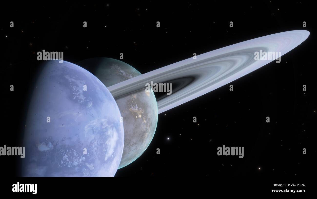 Planet magnificent rings cast a shadow over its neighboring moons ...