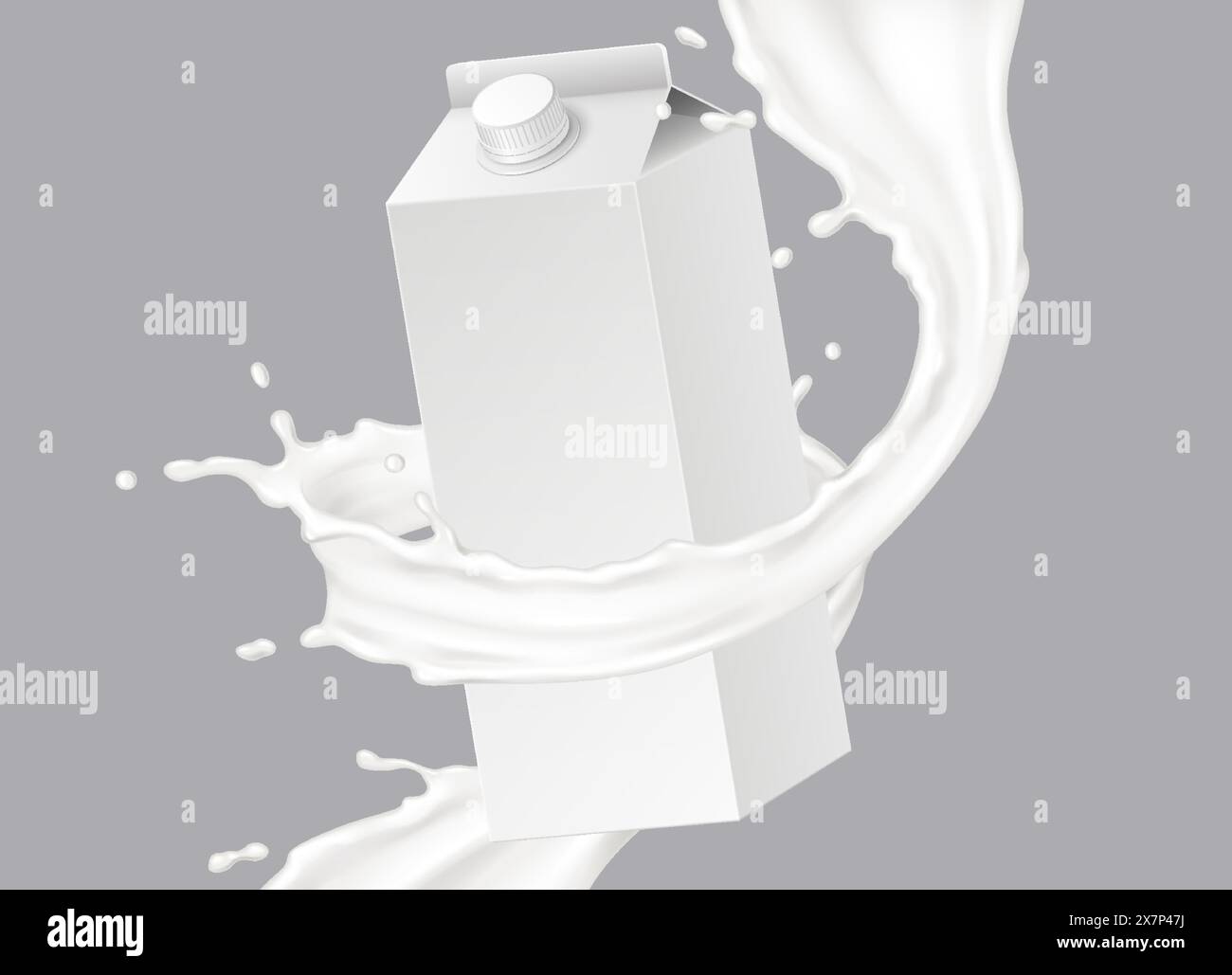Milk swirl around mockup milk box realistic vector illustration. Dairy ...