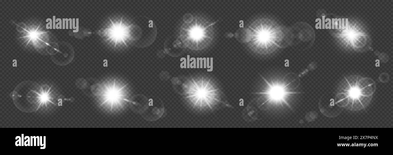 Flaring sun blast spot effects realistic vector illustration set ...