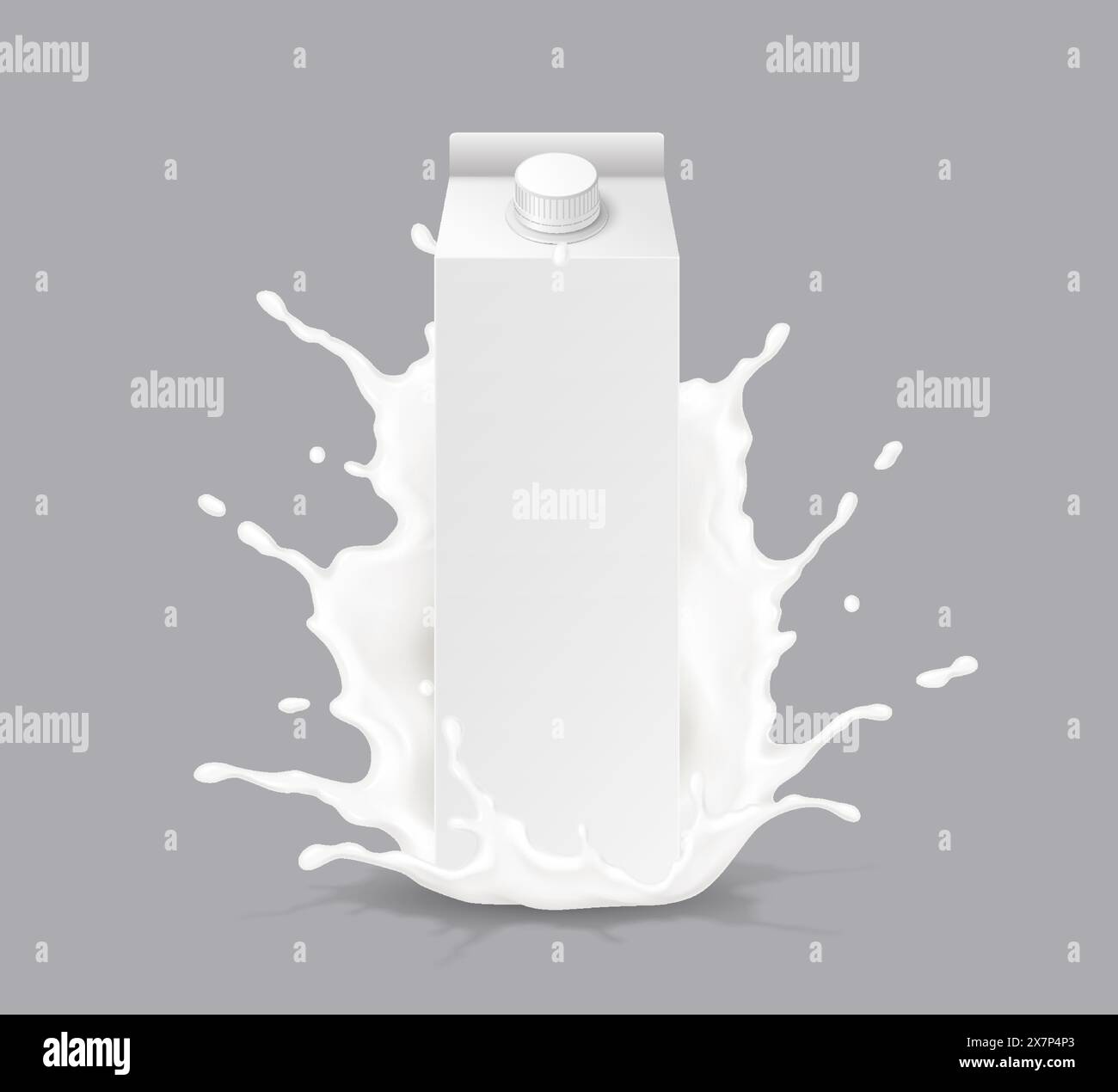 Blank carton pack with splashing milk realistic vector illustration ...