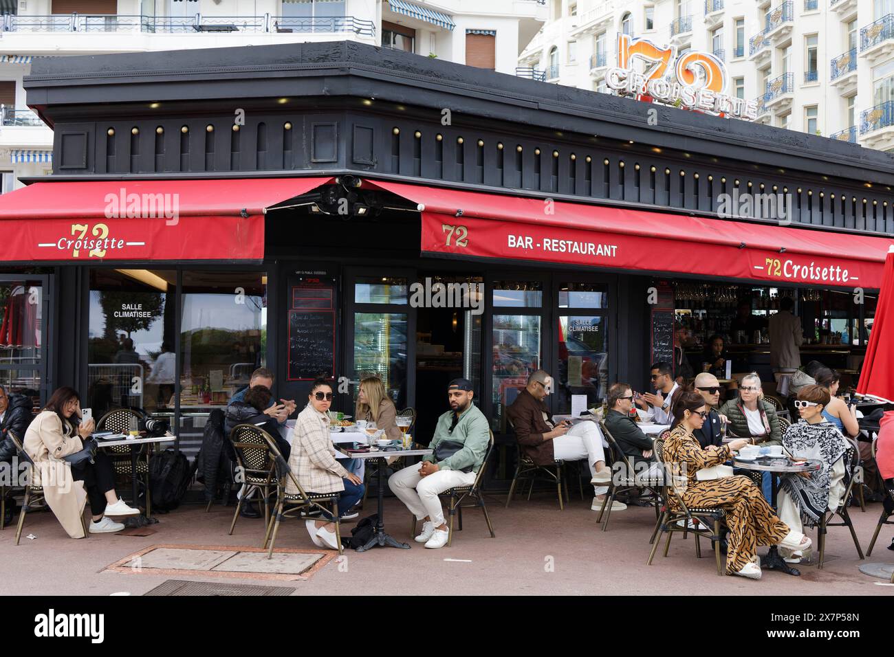 Cannes, France. 14th May, 2024. Terrace of the La Croisette café at the ...