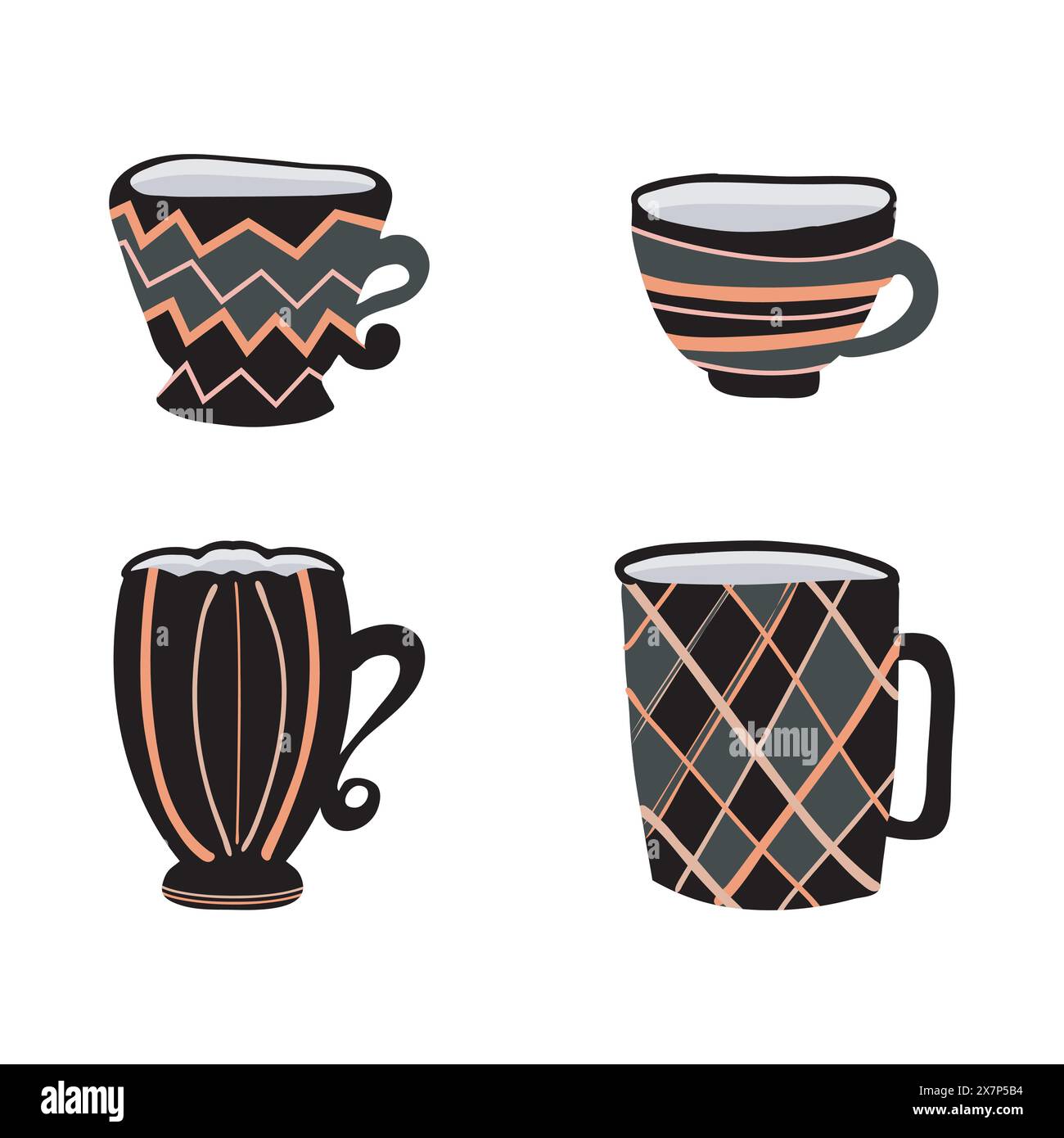 Cup silhouette Clip art Set. Doodle icon, hand drawn decorative stroke ...
