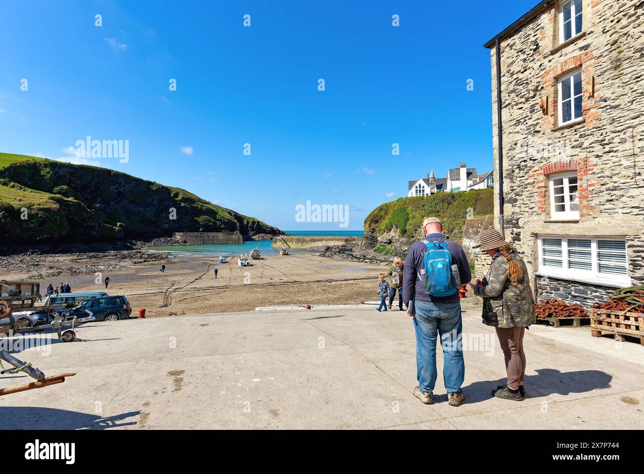 The Cornish fishing village of Port Isaac on a sunny spring day North ...