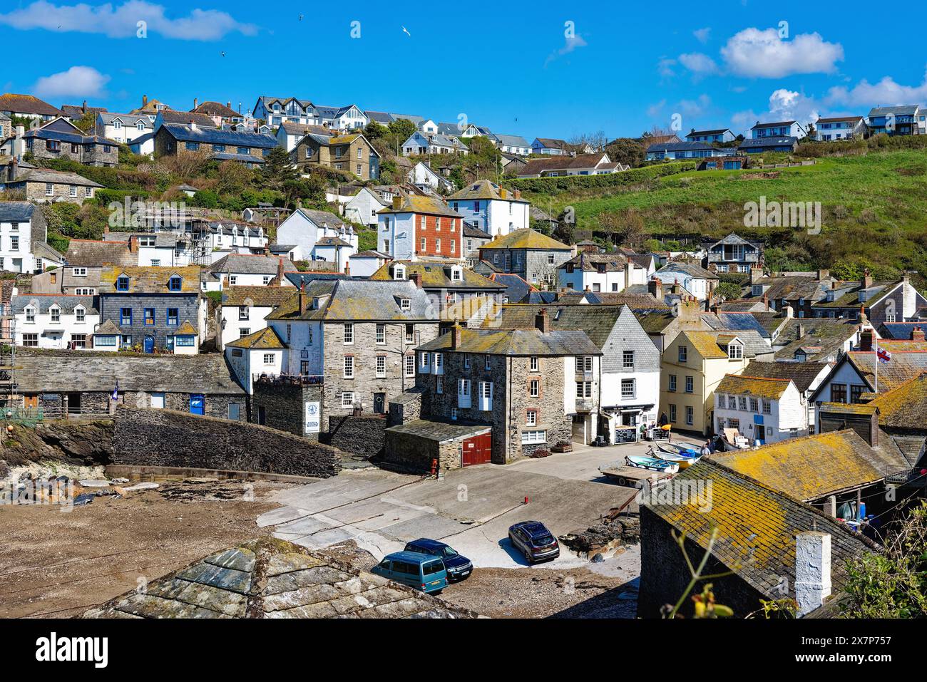The Cornish fishing village of Port Isaac on a sunny spring day North ...