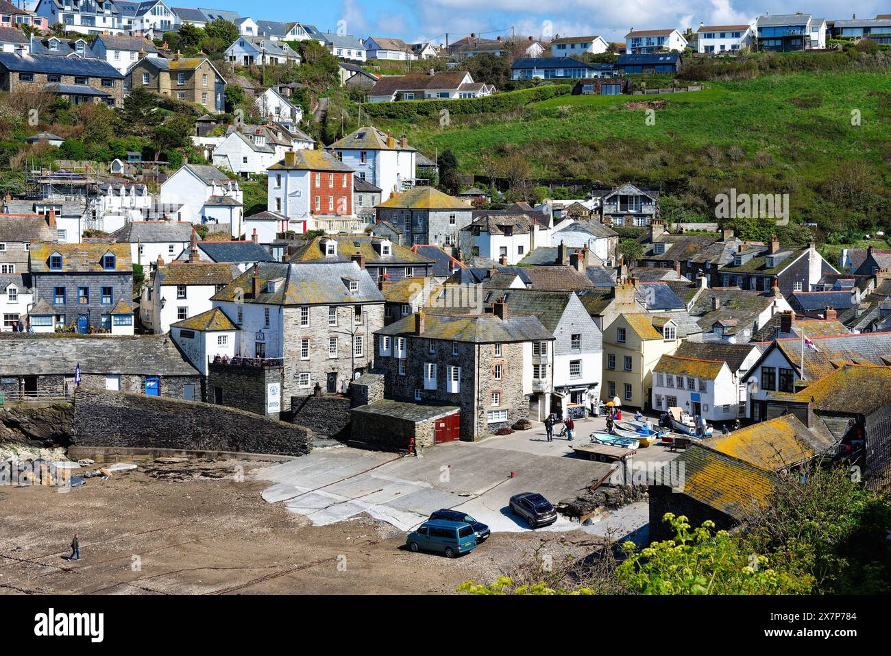 The Cornish fishing village of Port Isaac on a sunny spring day North ...